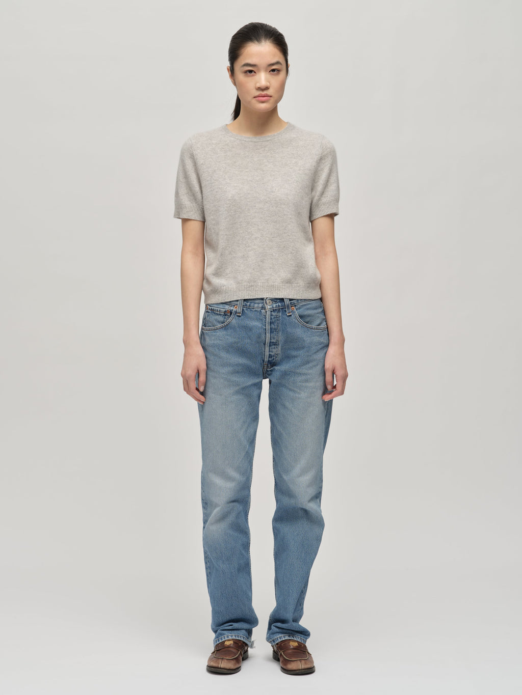 Women's Ash Grey Cashmere Blouse | 12-Gauge Knit, Cropped Fit – People ...