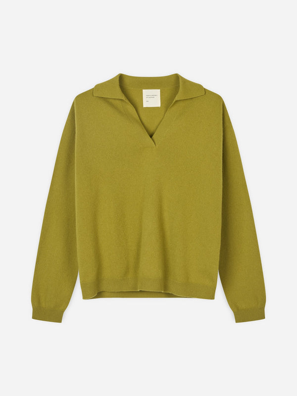 Women's Olive Cashmere V-Neck | Oversized Collar Knit – People's ...
